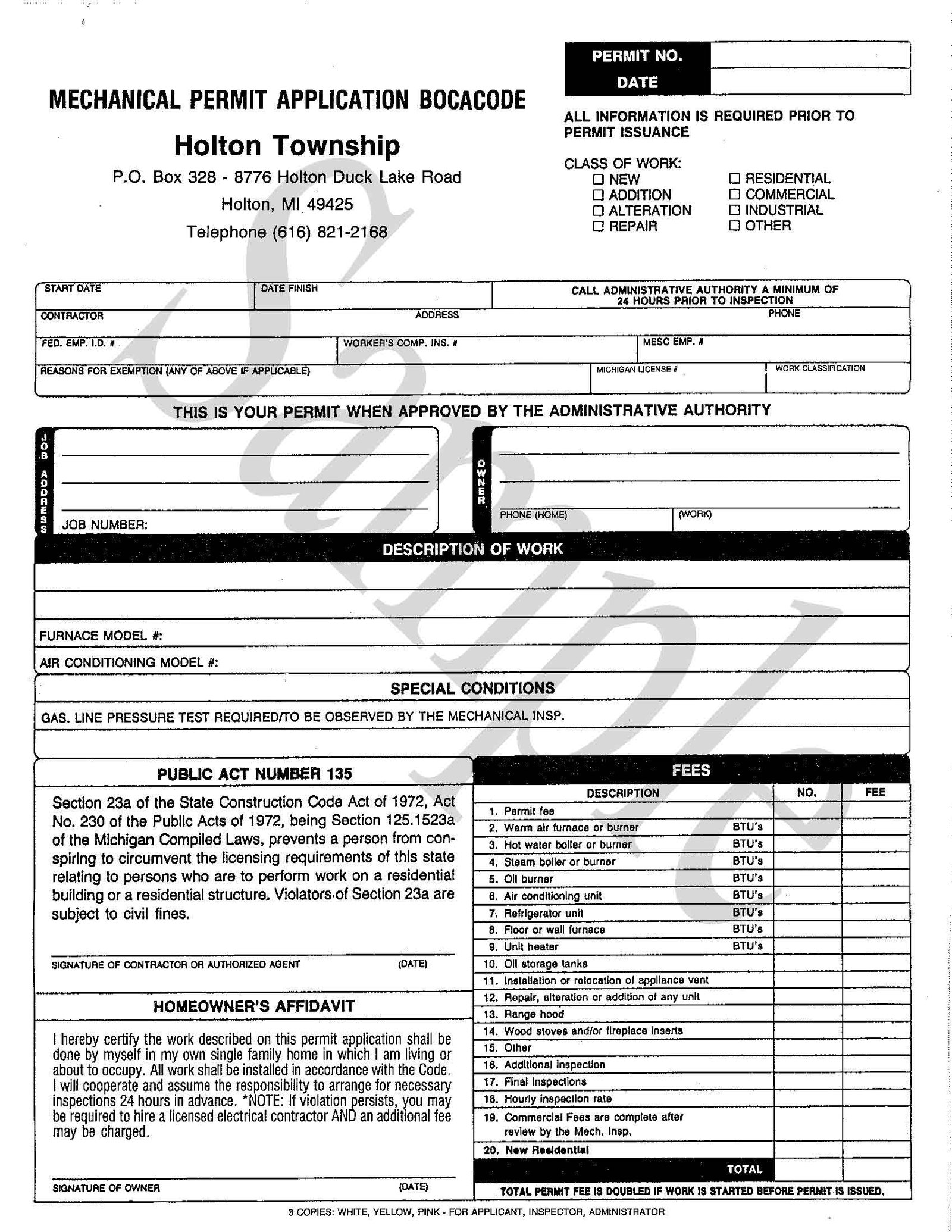Local Permits | Holton Township
